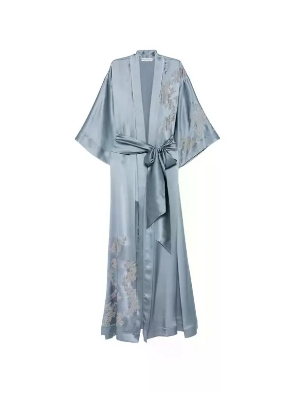 Carine Gilson Lace-trim Silk Robe - Blue