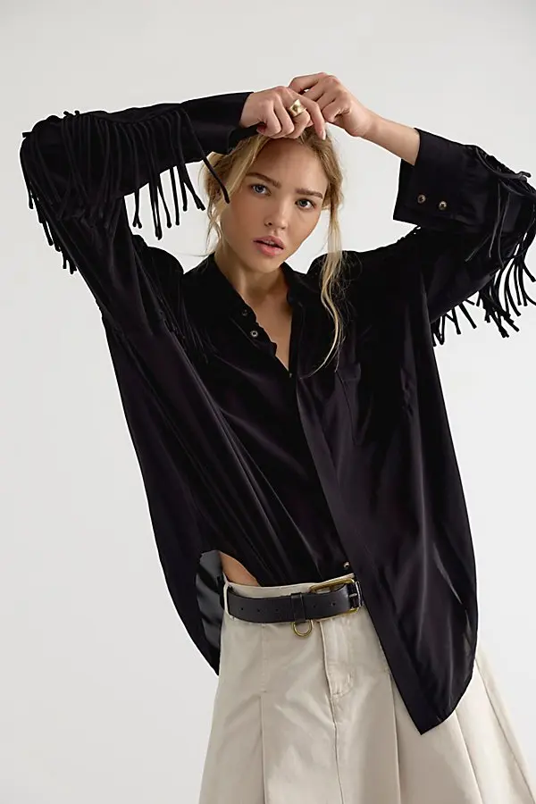 THE TALES Western Nights Fringe Button-down Shirt - Black