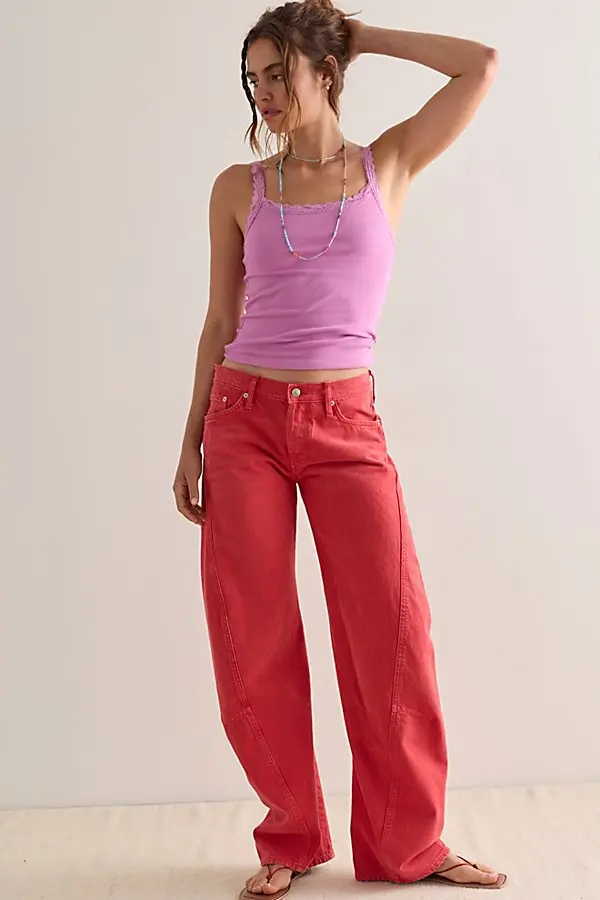 INTIMATELY Cotton Ribbed Lace Trim Cami - Cherry Blossom