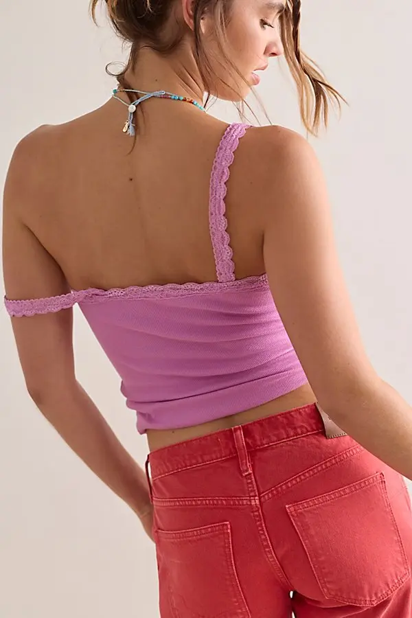 INTIMATELY Cotton Ribbed Lace Trim Cami - Cherry Blossom