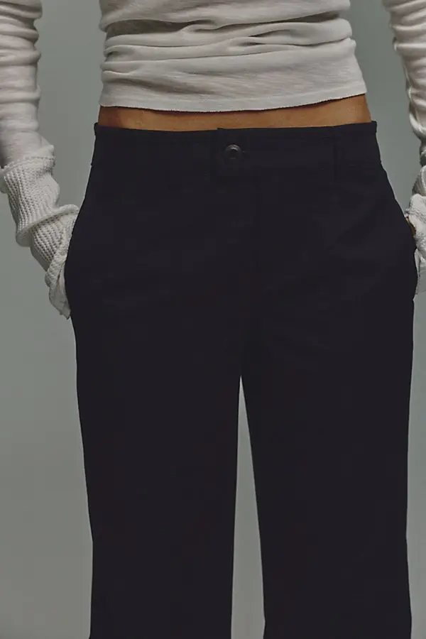 Free People Set On You Slim Solid Trousers At - Black