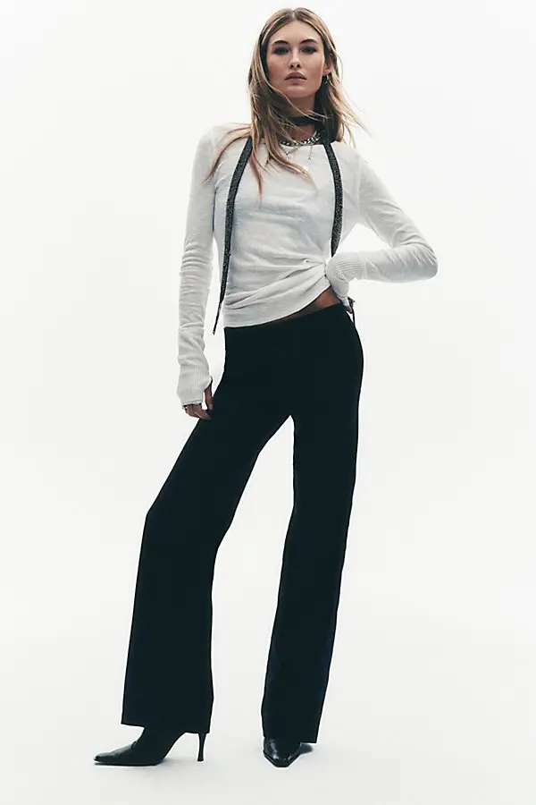 Free People Set On You Slim Solid Trousers At - Black