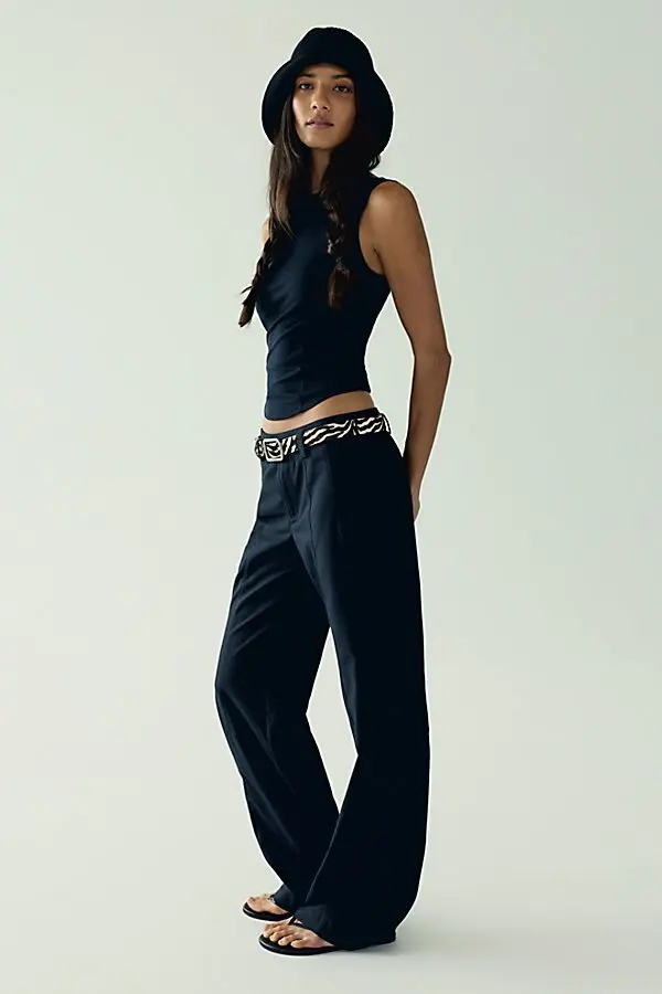 Free People Set On You Slim Solid Trousers - Black