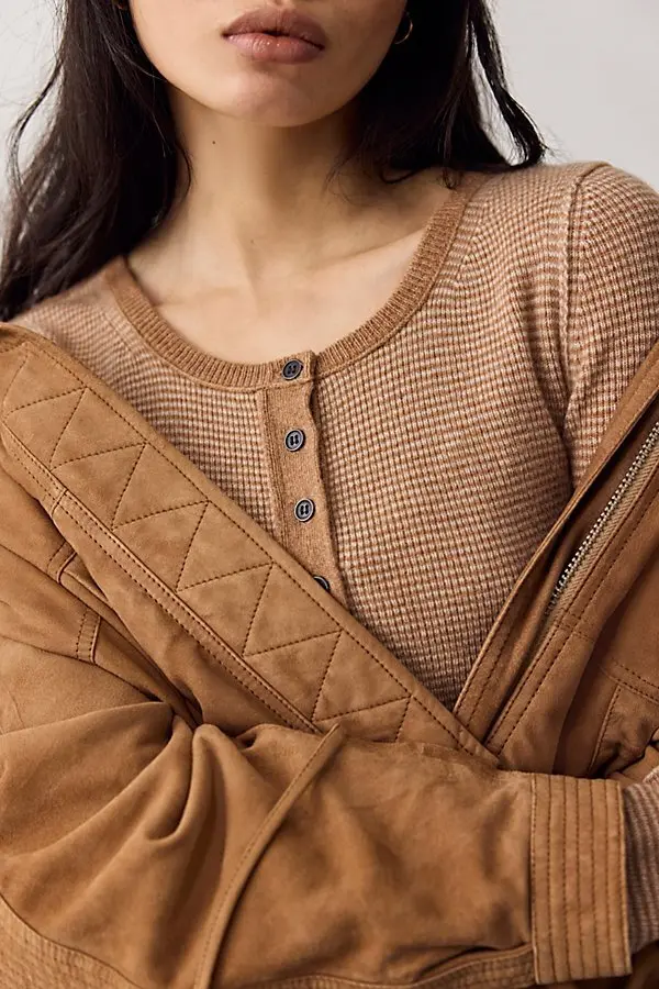 We The Free Hudson Striped Cashmere Henley - Oat Combo