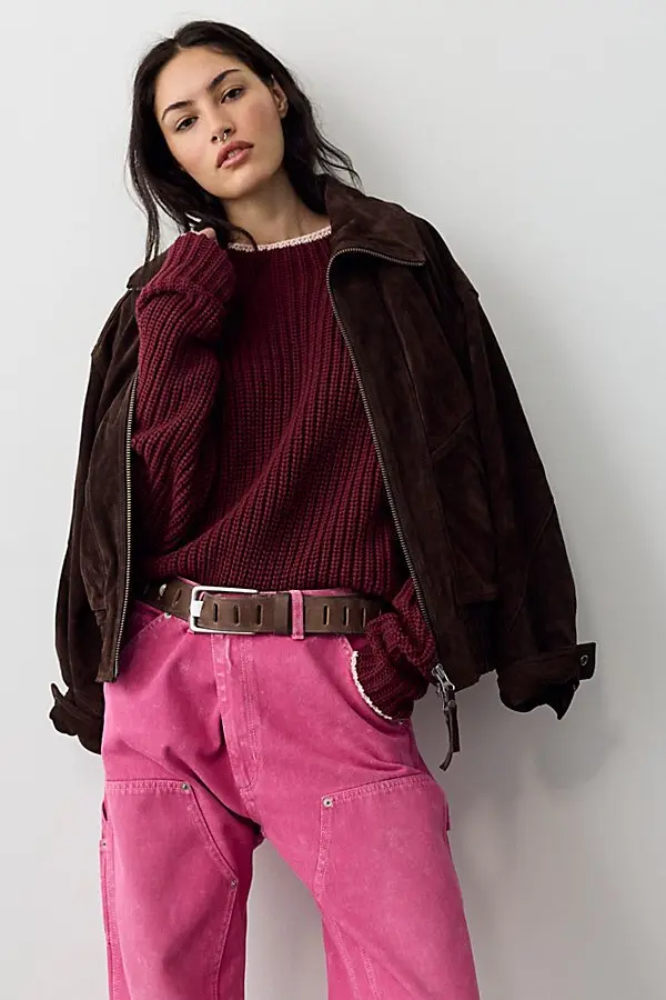 Free People Low Tide Knit Pullover - Cabernet Combo