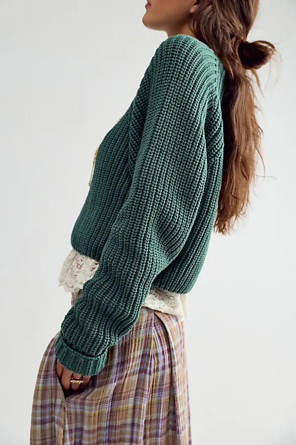 Free People Low Tide Knit Pullover At - Green