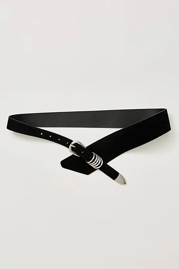 Free People Asymmetrical Suede Belt With Metal Buckle - Black