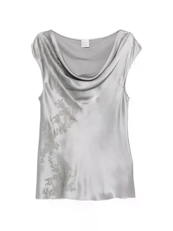Carine Gilson Lace-trimmed Silk Blouse - Grey