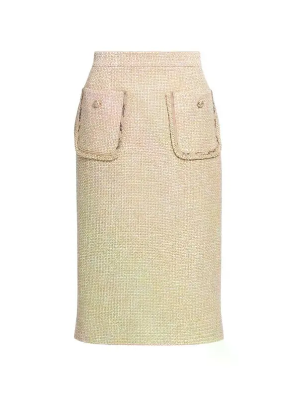 Elie Saab Tweed Python-print Midi Skirt - Neutrals