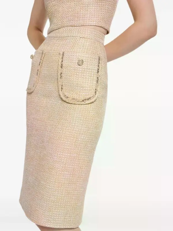 Elie Saab Tweed Python-print Midi Skirt