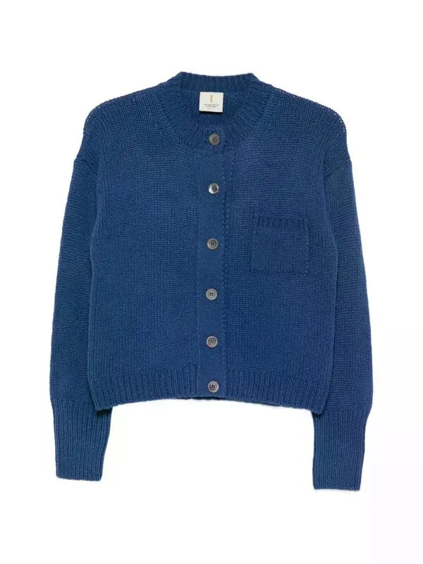 Incentive! Cashmere Erro Chest-pocket Button-up Cardigan - Blue