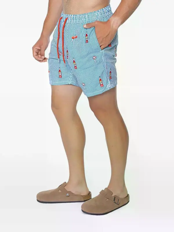 MC2 SAINT BARTH Gustavia Embroidered Striped Swim Shorts - Blue
