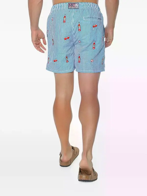 MC2 SAINT BARTH Gustavia Embroidered Striped Swim Shorts - Blue