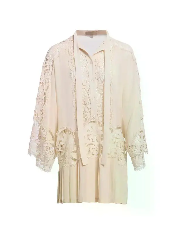 Elie Saab Macramé-trimmed Pleated Mini Dress - Neutrals