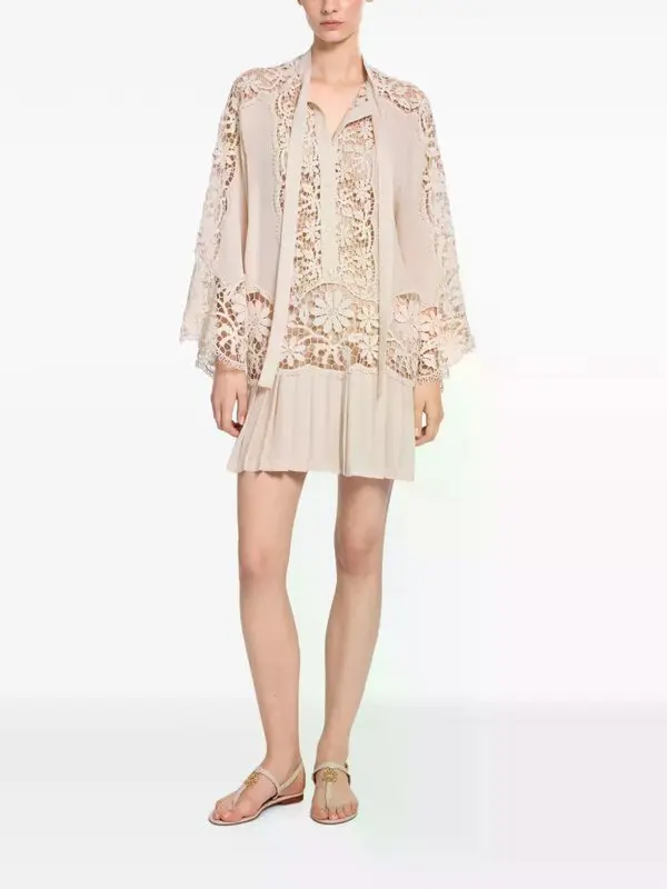 Elie Saab Macramé-trimmed Pleated Mini Dress