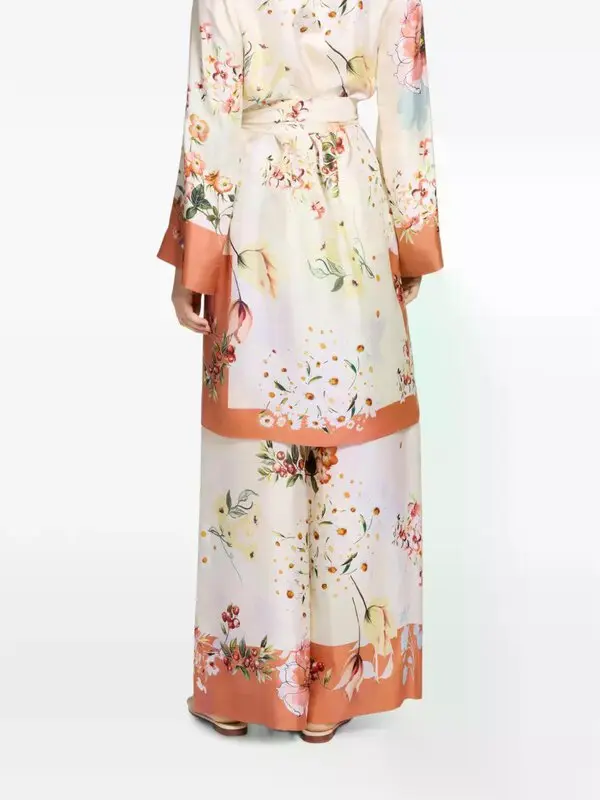 Elie Saab Floral Print Silk Wide-leg Trousers