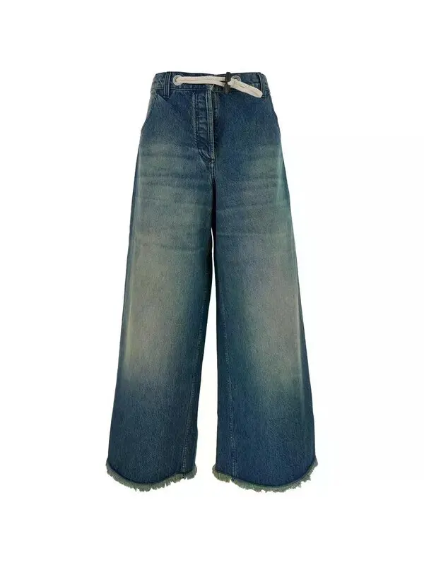 Moncler Frayed Drawstring-waist Wide-leg Jeans - Blue