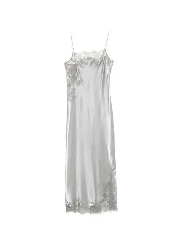 Carine Gilson Lace-trim Silk Nightdress - Grey