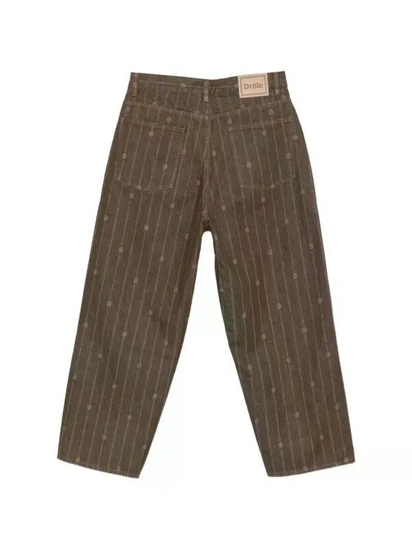 Drole De Monsieur Monogram Baggy Logo-print Pinstriped Jeans - Brown