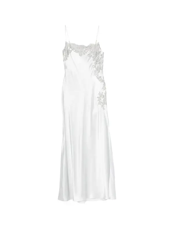 Carine Gilson Lace-trim Silk Nightdress - Grey