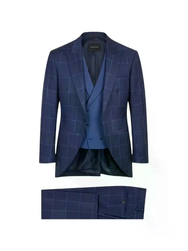 RAMON SANJURJO Check-pattern Three-piece Suit - Blue
