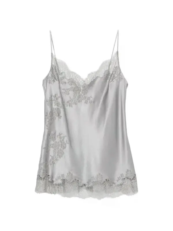 Carine Gilson Lace-trim Silk Blouse - Grey