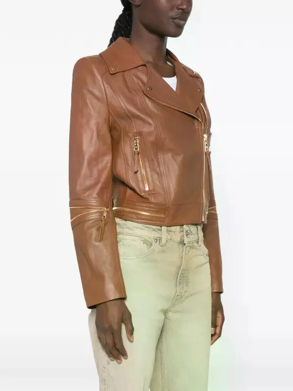 Elisabetta Franchi Zipped Biker Jacket - Brown