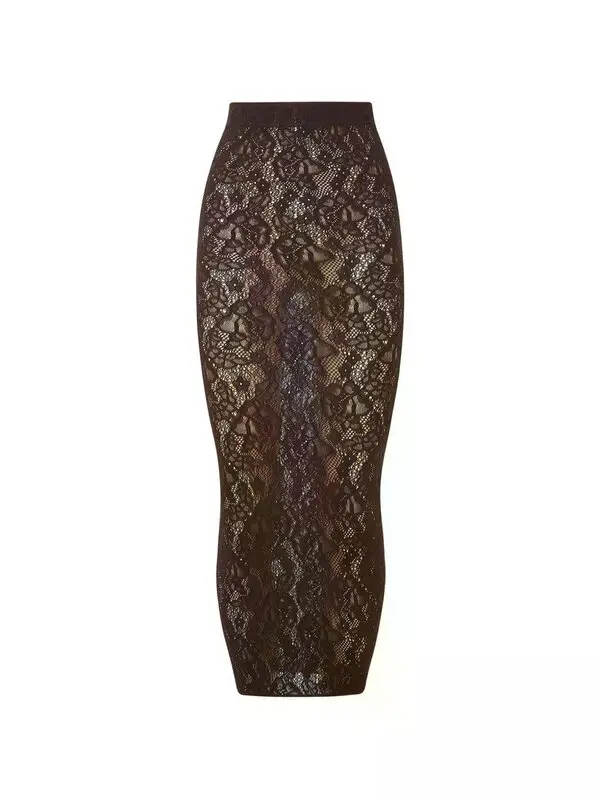 Wolford Infinite Rose Lace-knit Fitted Midi Skirt - Brown