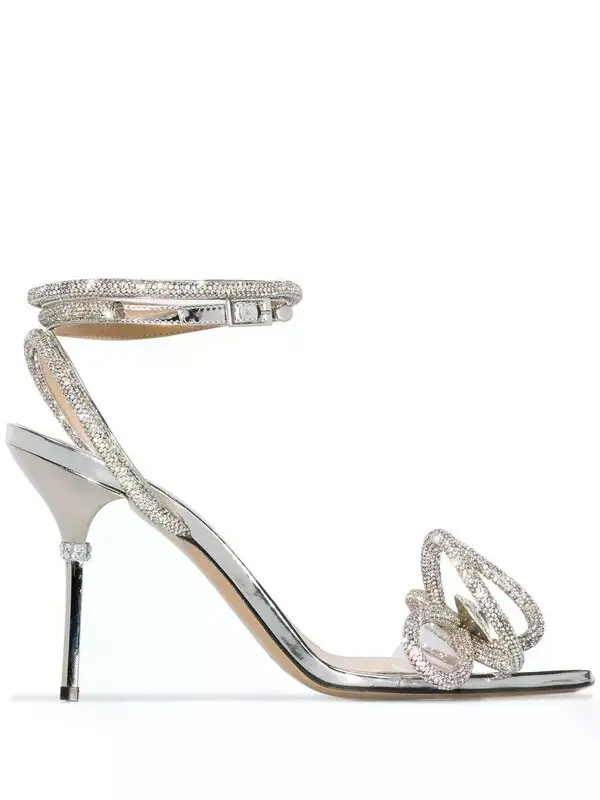 Mach & Mach 95mm Crystal-embellished Double-bow Sandals - Metallic
