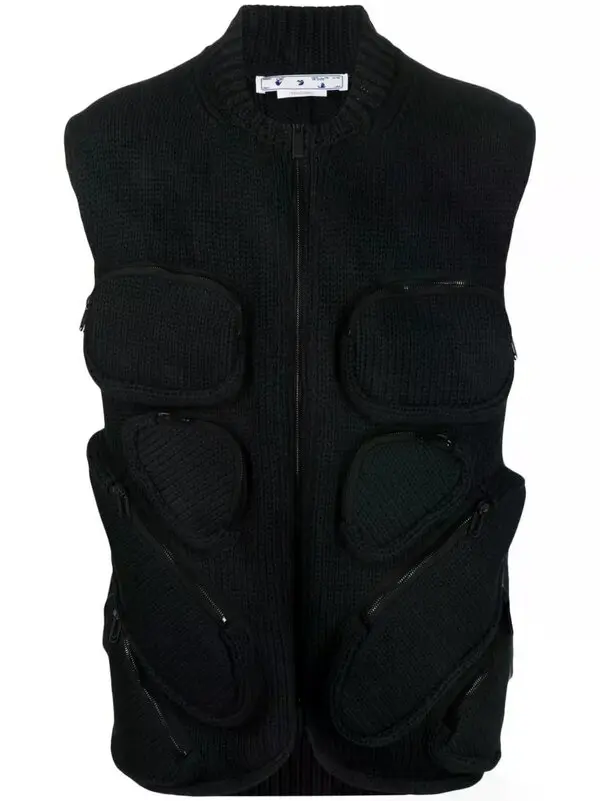 Off-White Multipockets Waffle-knit Gilet - Black
