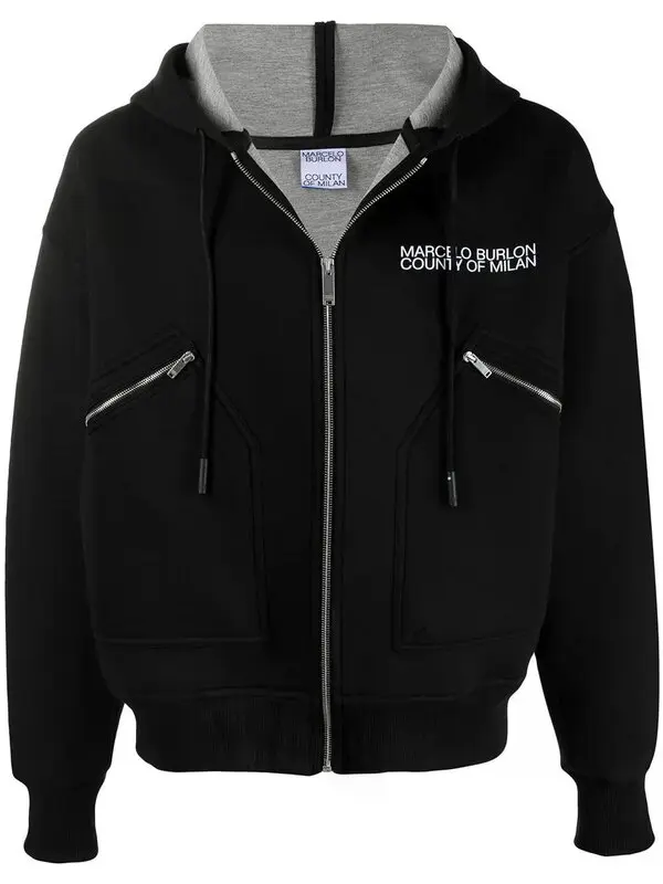 COUNTY OF MILAN Logo Hooded Bomber Jacket - Black