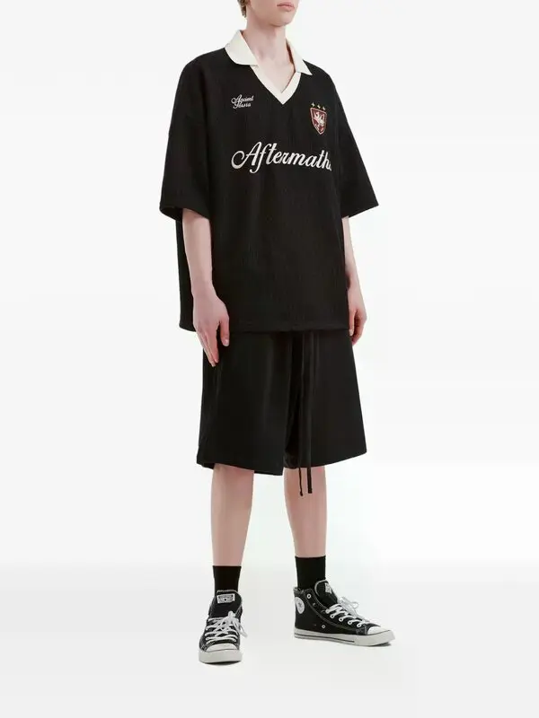 AFTERMATHS Drawstring-waist Logo-patch Shorts - Black