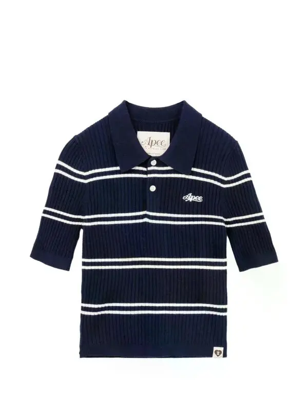 AAPE BY *A BATHING APE Striped Ribbed-knit Polo Top - Blue