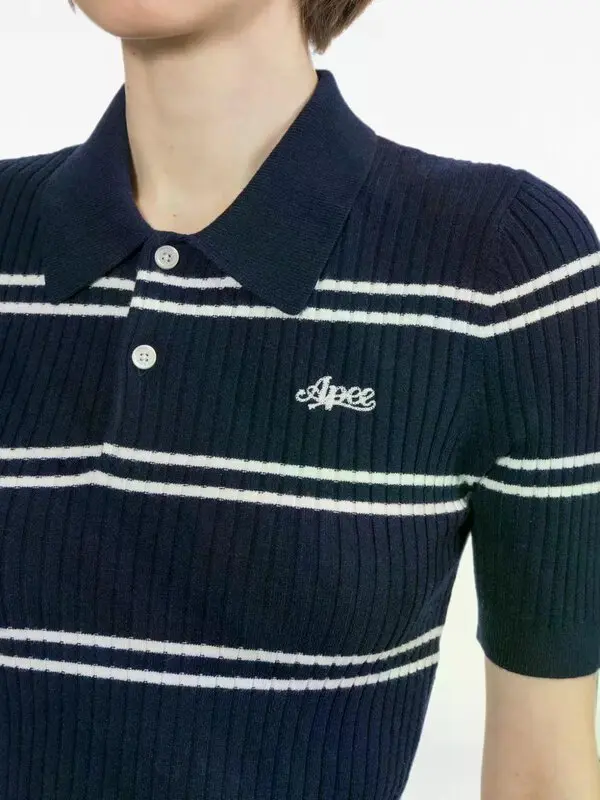 AAPE BY *A BATHING APE Apee™ A Bathing Ape® Striped Ribbed-knit Polo Top - Blue