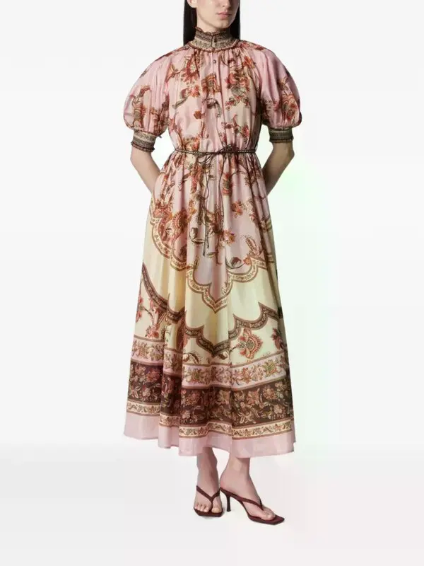 Zimmermann Aster Billow Jacobean-print Silk Midi Dress - Pink