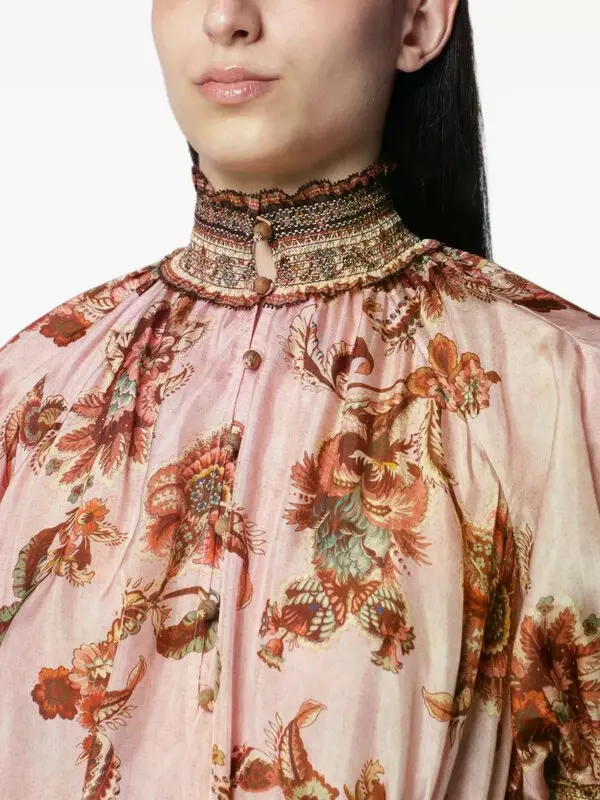 Zimmermann Aster Billow Jacobean-print Silk Midi Dress - Pink