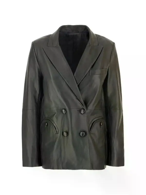 BLAZÉ MILANO Double-breasted Calf Leather Jacket - Black