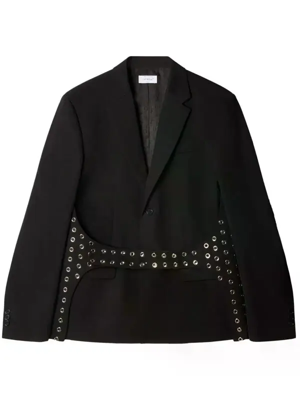 Off-White Eyelet-embellished Wool Blazer - Black