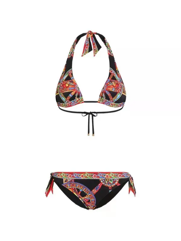 Dolce & Gabbana Carretto-print Triangle Bikini - Black