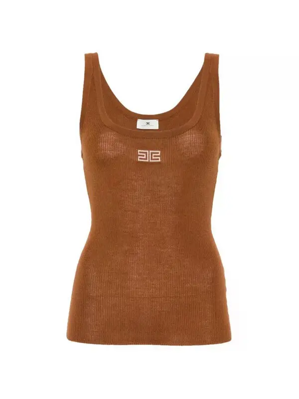 Elisabetta Franchi Ribbed-knit Logo-embroidered Vest - Brown