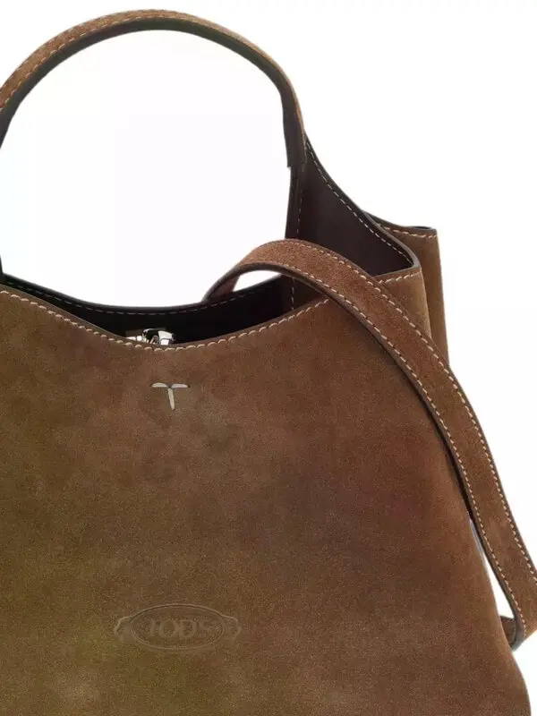 TOD'S Micro T-stitch Suede Tote Bag - Brown