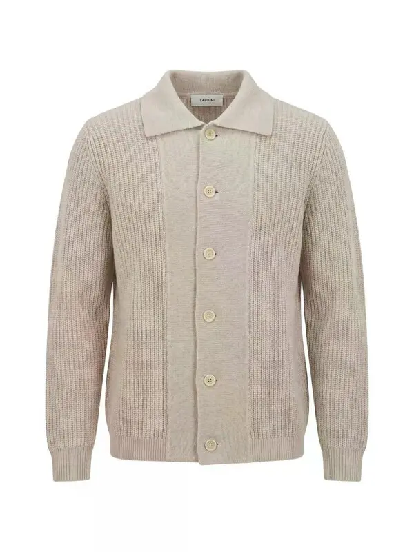 LARDINI Ribbed-knit Button-down Wool Cardigan - Neutrals