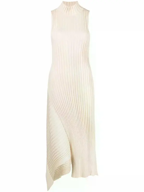 Stella McCartney Asymmetric Knitted Sleeveless Dress - Neutrals