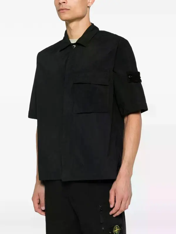 Stone Island Logo-patch Short-sleeve Shirt - Black