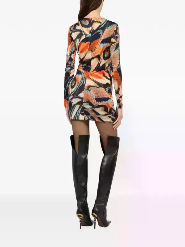 Roberto Cavalli Butterfly-print Knot-detail Mini Dress