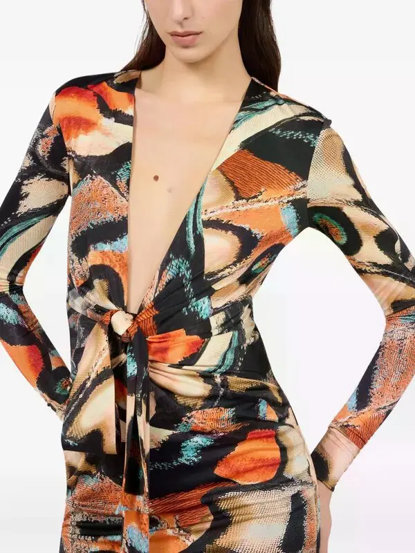 Roberto Cavalli Butterfly-print Knot-detail Mini Dress
