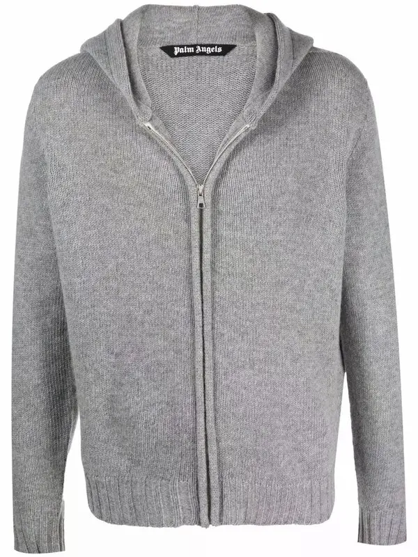 Palm Angels Intarsia-logo Zip-up Hoodie - Grey