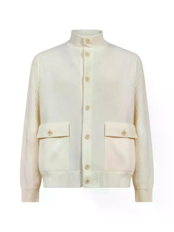 LARDINI Ribbed-knit High-neck Jacket - Neutrals