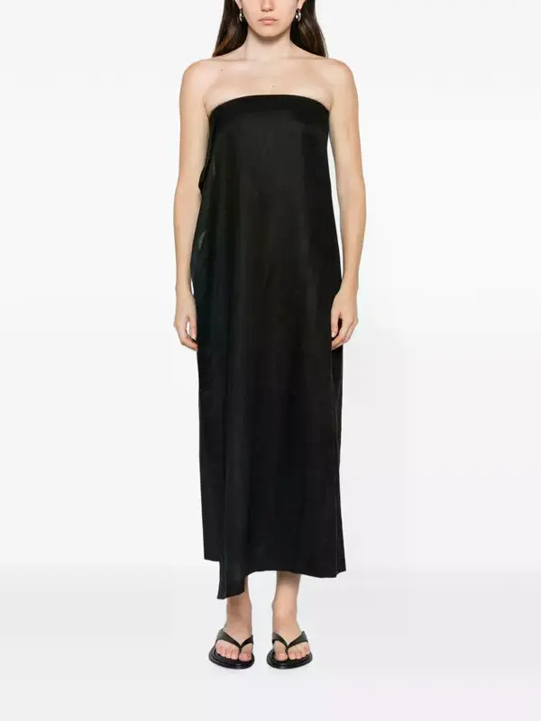 Liviana Conti Strapless Draped Asymmetric Maxi Dress