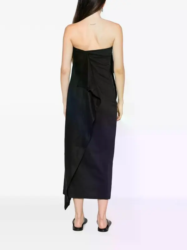Liviana Conti Strapless Draped Asymmetric Maxi Dress